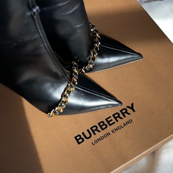 Burberry | Shoes | Burberry Womens Andrea Pointed Toe Chain Trim High Heel Booties | Poshmark